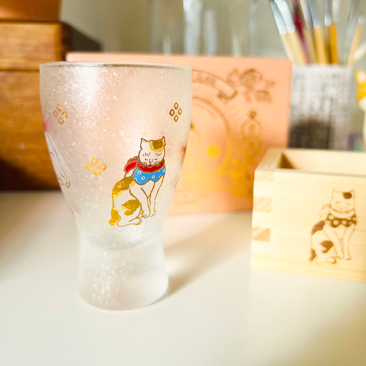 Japanese Lucky Animal Masu Sake Glass with Gift Box - Cat – niconeco ...