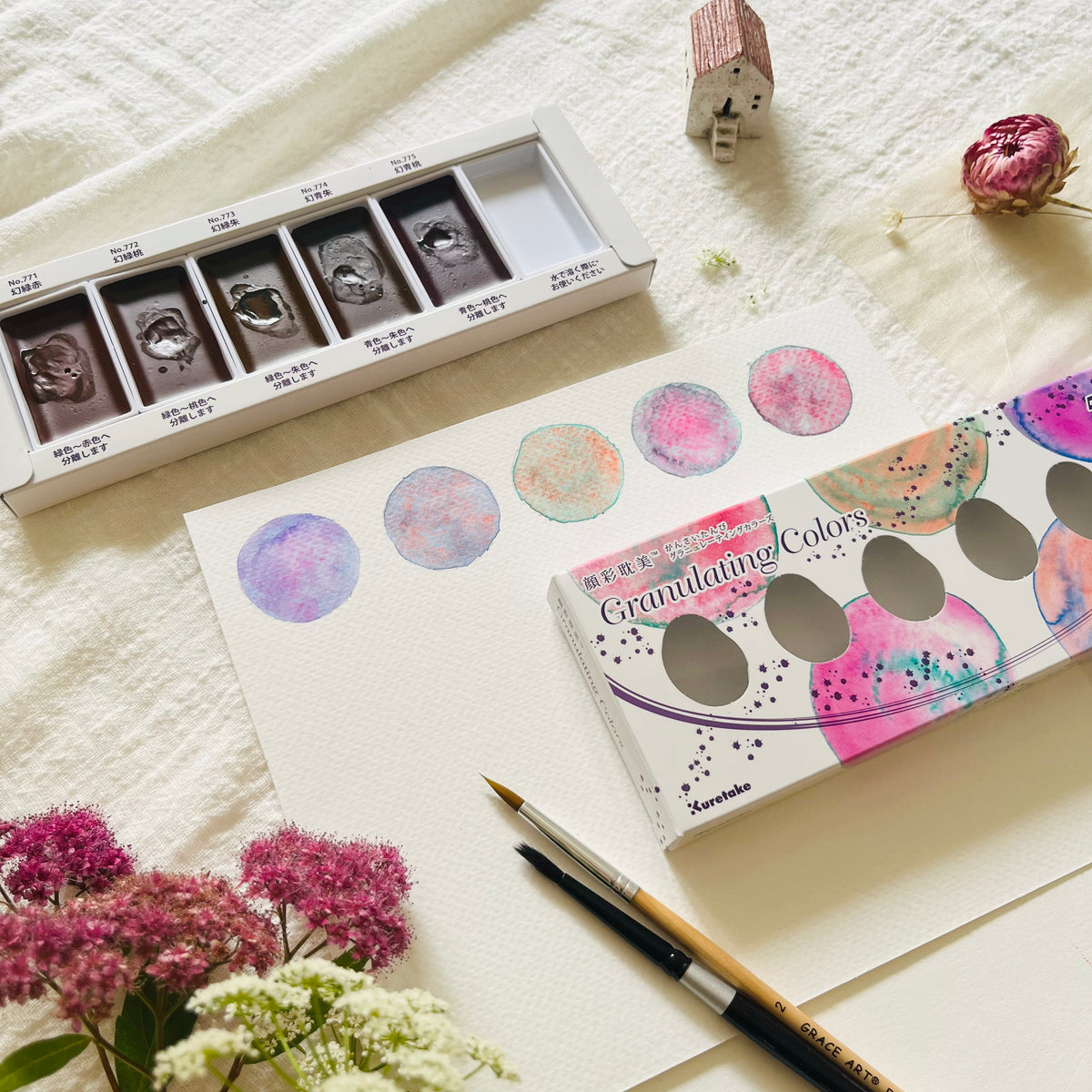 KURETAKE Gansai Tambi 5 Color Watercolor Palette - Granulating Colors ...