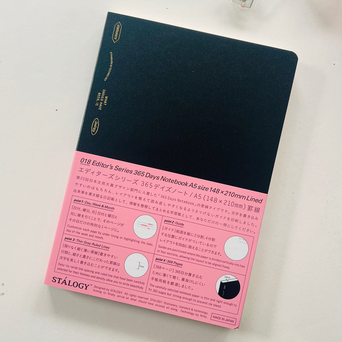 Stalogy 365 Days Lined Notebook - Black (A5) – niconeco zakkaya