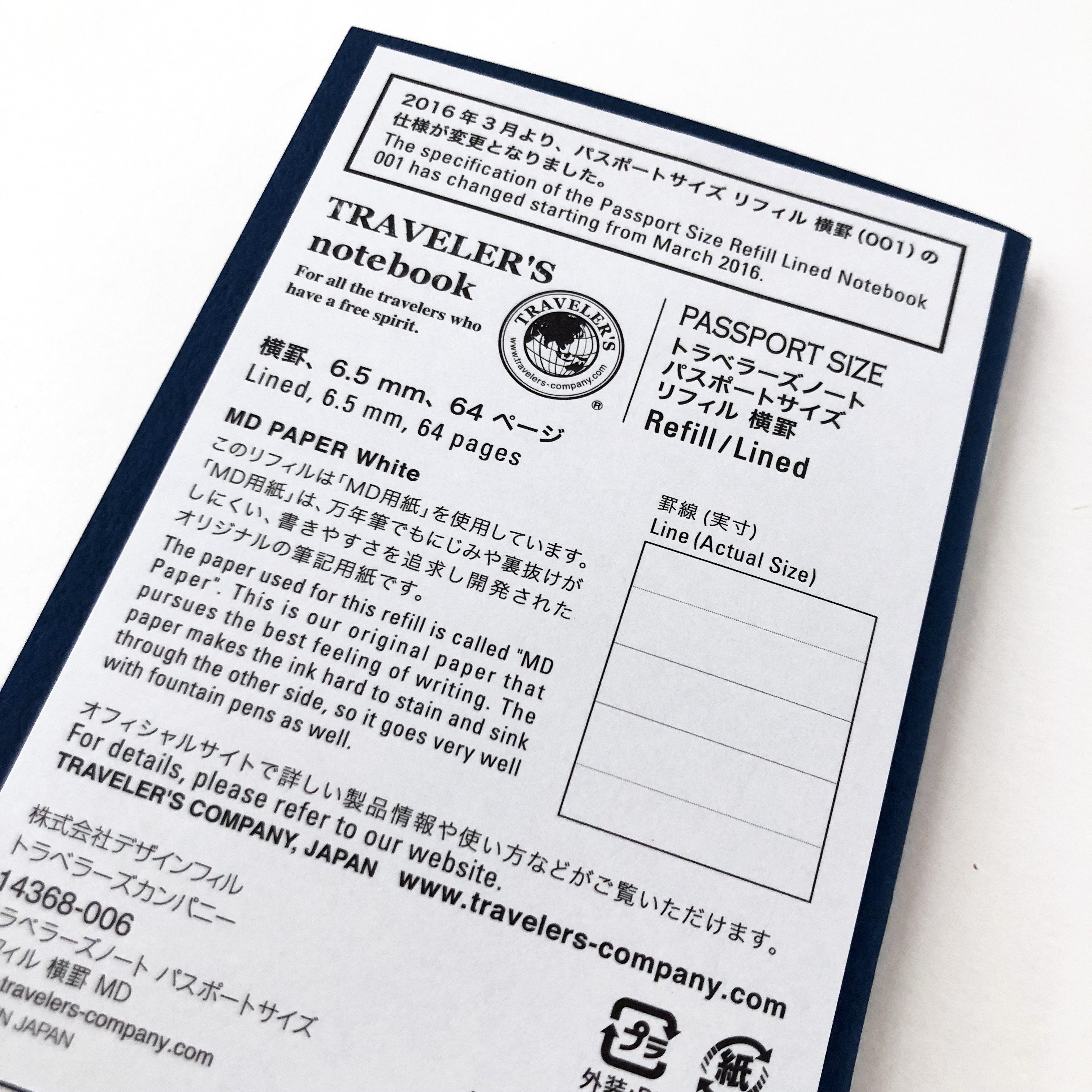 Traveler's Notebook 001 Lined Refill (Passport Size) – niconeco zakkaya